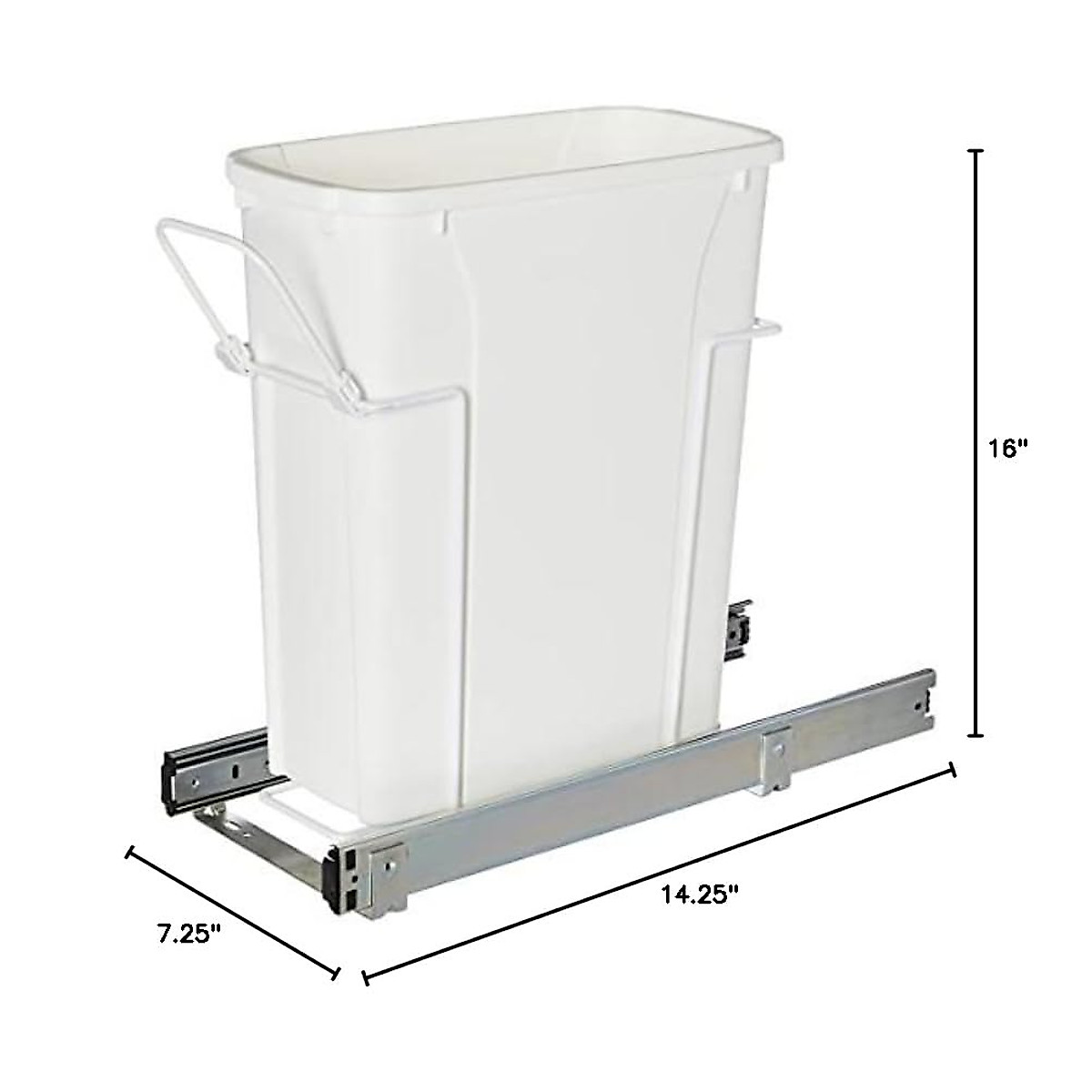 Knape & Vogt RS-PSW9-1-20-W 17 in. H x 8 in. W x D Steel in-Cabinet 20 Qt. Single White Pull Out Trash Can