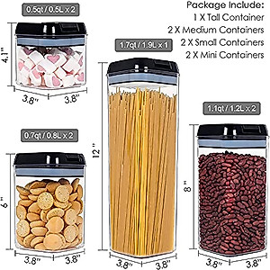 Airtight Food Container - 7 PC BPA Free Plastic Food Storage Containers with Easy Lock Lids - Stackable Sugar, Flour, Cereal & Beans Containers with Labels & Marker included (Lid Black)