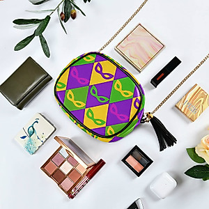 ODAWA Mardi Gras Mask Crossbody Bag Purses Shoulder Bag Soft PU Leather Small Wallet Chain Strap Bag for Women