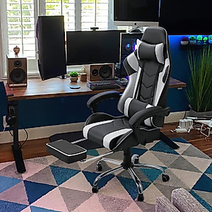 Homall Gaming Chair Computer Chair Racing Style Gaming Chair with Footrest Ergonomic Adjustable Swivel Office Chair High Back Computer Chair with Headrest and Lumbar Support (White)
