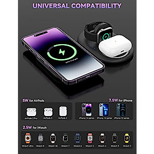 Consasy Magnetic Wireless Charger, Foldable Wireless Charger 3 in 1 Charging Station for Multiple Devices, Travel Charger for iPhone 14 13 12 Series, AirPods 3/2/Pro, iWatch 2-Ultra(Adapter Included)