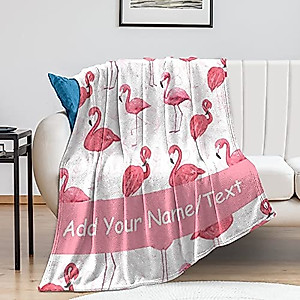 Custom Name Flamingo Blanket Gifts, 50"x40" Pink Flamingo Throw Blankets, Personalized Fuzzy Soft Plush Blanket for Girls Women, Gifts for Flamingo Lovers, All Season Throw Blanket for Sofa Bed Couch