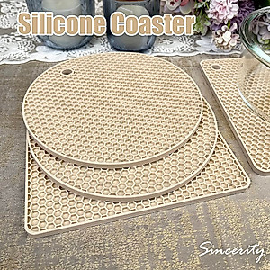 4 Pieces Silicone Trivet Mats, Hot Pot Holders, Kitchen Tools, Heat Resistant Non Slip Durable Pads for Hot Dishes Bowls, Jar Opener, Easy to Wash and Dry Hot Pan Cushions (Beige)