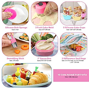 LEITAO 29 Packs Bento Box Kids Adult Lunch Box 1900ML 3 Layer Stackable Lunch Box with Lunch Bag, Multiple Compartments Bento Box With Built-in Utensil Set, DIY Accessories, Bags (Pink)