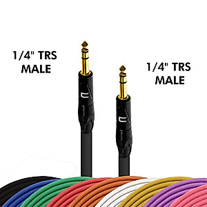 COLUBER CABLE 1/4 TRS Male to 1/4" TRS Male - 10 Feet - Purple - 1/4 (6.35mm) Stereo Balanced Male to Male Connector for Powered Speakers, Audio Interface or Mixer for Live Performance & Recording