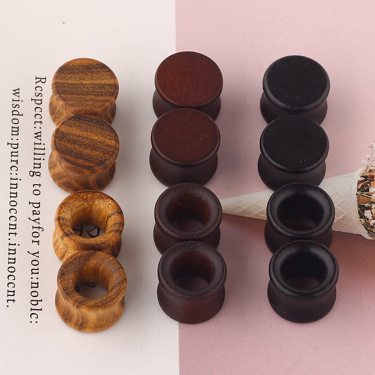 TIANCI FBYJS 12pcs Wood Ear Tunnels Wooden Gauges Vintage Black Brown Natural Organic Flesh Tunnel Plugs Piercing Stretcher Earrings 10mm 00g