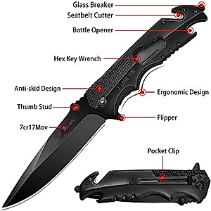 Engraved Pocket Knife Gift For Men, Everyday Carry, Personalized Boyfriend Gift, Christmas Gifts For Men, Fathers Day, Hunting Knives (Blace)