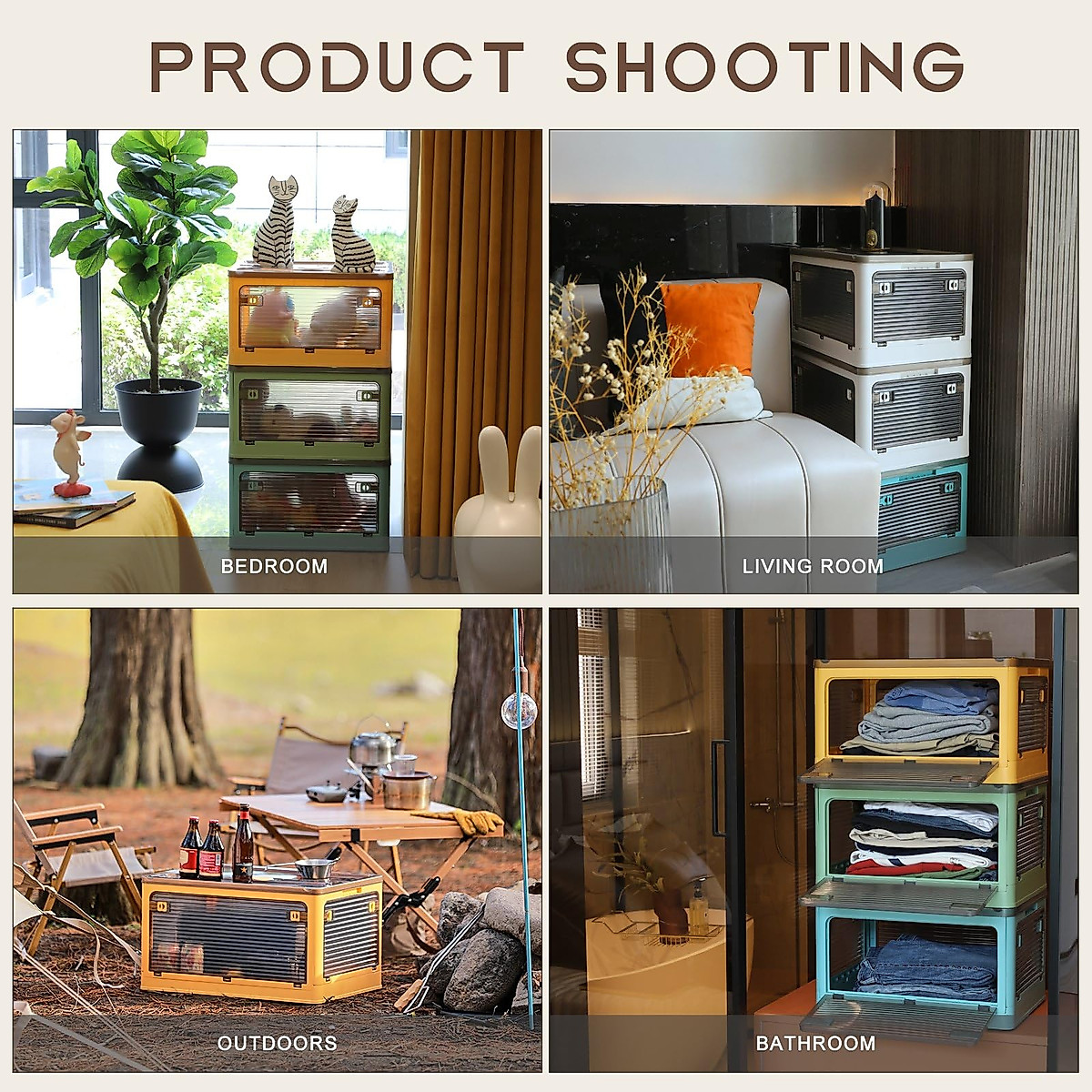 SummerRay Folding Storage Bins with Wheels Stackable Plastic Closet Organizers White 18Gal 4pcs ,Collapsible Storage Boxes with Lids for Home, Office,School and Dorm