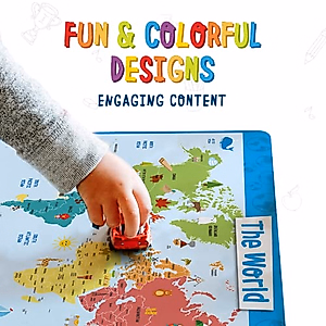 merka Kids Placemat Kids World Map Kids Placemats for Dining Table World Atlas Map Countries Continents and Oceans Non-Slip Reusable Placemats