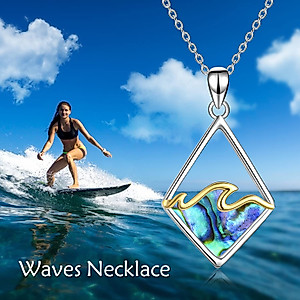 YAFEINI Sterling Silver Ocean Wave Necklace Abalone Shell Wave Pendant Ocean Jewelry Beach Gifts for Women