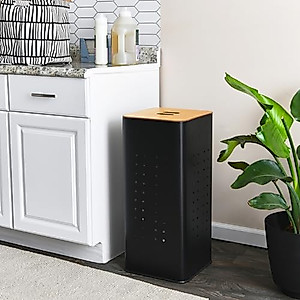 Household Essentials Black Steel Laundry Hamper with Lid, Matte