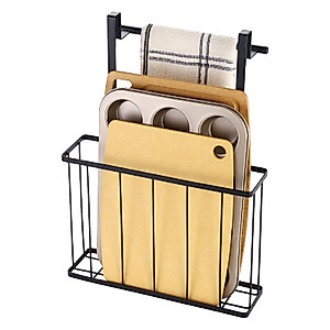 KES Cabinet Door Organizer with Towel Bar, Kitchen Cabinet Organizer with Towel Holder Cutting Board Organizer for Kitchen, Over The Cabinet Door Organize with Towel Rack Matte Black, KUR520-BK