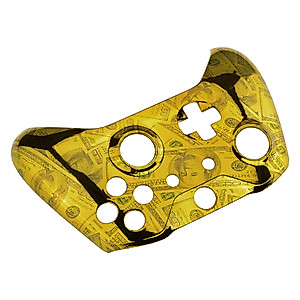 eXtremeRate Chrome Gold 100 Cash Money Dollar Front Housing Shell Case, Glossy Patterned Faceplate Cover Replacement Kit for Xbox One S & One X Controller (Model 1708)