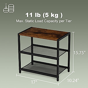 Aroktake Small Shoe Rack for Entryway, 3-Tier Metal Shoe Shelf, Free Standing Shoe Organizer for High Heels, Hallway, Closet, Bedroom, Living Room(Rustic Brown)