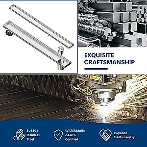 Neodrain 24-Inch Offset Linear Shower Drain with Tile Insert Grate Cover, Brushed 304 Stainless Steel Rectangle Side Outlet Shower Floor Drain, Adjustable Leveling Foot, Hair Strainer/Catcher