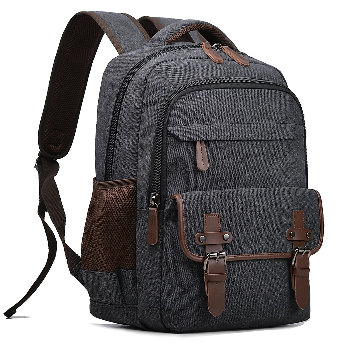 Canvas Laptop Backpack, Vintage Daypack for Men Women,Travel Work Rucksack College Bookbag Computer Bag Fits 15.6 Inch Laptop (Black)