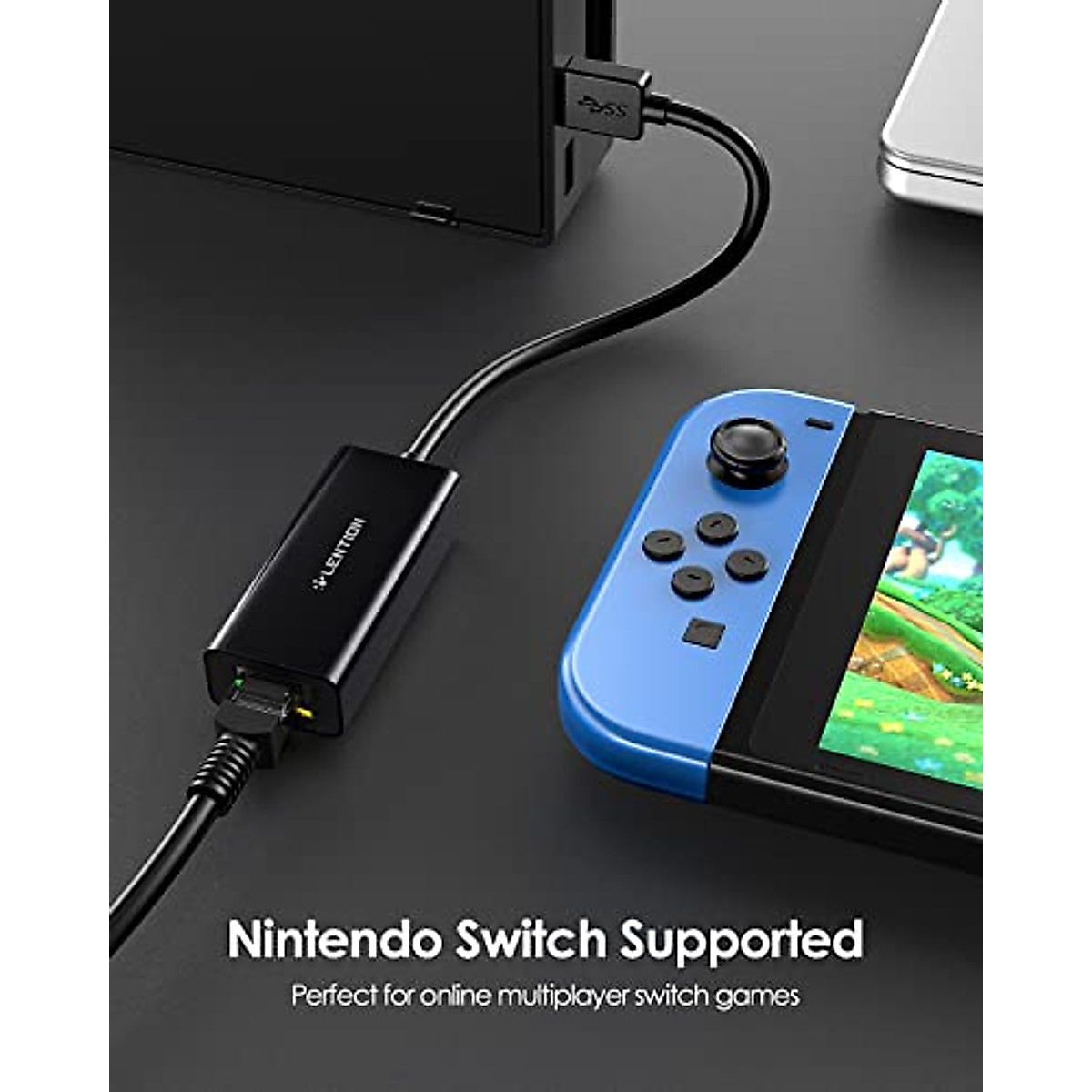 LENTION USB 3.0 Type A to Gigabit Ethernet Adapter, USB A to 1000M RJ45 Wired LAN Network Connector Compatible with Nintendo Switch, Mac OS, Windows, Linux, Stable Driver Certified (CB-HU404GE, Black)