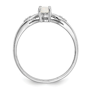 Size - 4.75 - Solid 14k White Gold Genuine Opal Diamond Engagement Wedding Ring (.01 cttw.) (2mm)