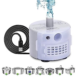 Cat Water Fountain Pump, DR-DC Replacement Pump for Stainless Steel Pet Water Fountain, Pet Fountain Pump for Adjustable Water Flow Water Dispenser, Ultra Quiet Pump for Dog Drinking Fountain