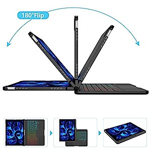 KVAGO Keyboard Case for iPad Air 5th/4th Gen 2022/2020, iPad Pro 11 inch 4th Generation 2022 / iPad Pro 11" 2021/2020/2018, Smart Trackpad, Backlight, 360° Rotatable Keyboard with Pencil Holder, Black