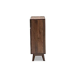 Baxton Studio Hartman Mid-Century Modern Walnut Brown Finished Wood Shoe Cabinet