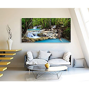 S01574 1 Panels Wall Art Tropical Beautiful Waterfall Prints Light Green Forest Natural Landscape Picture Canvas Paintings Scenery Spring Summer landscape for Home Wall Decor Artwork XXLarge