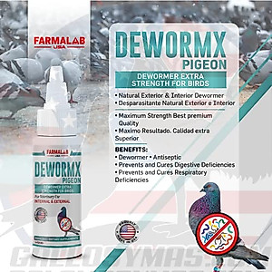 DEWORMX Liquido para Palomas 60ml DEWORMX Liquid for Pigeons Doves Birds 60ml Palomos Buchones Mensajeros Pigeon Tabs Pigeonvita Vitamins La Lechita