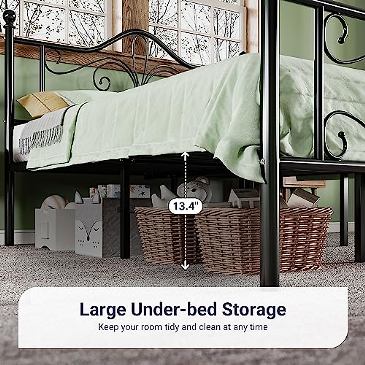 Allewie Queen Size Bed Frame with Headboard,Metal Bed Frame with Butterfly Pattern Design Headboard & Footboard,No Box Spring Needed,Easy Assembly,Black