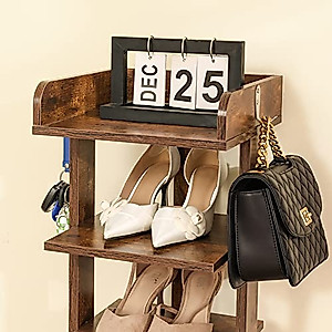 usikey 8 Tiers Vertical Shoe Rack, Wooden Narrow Shoe Tower with Bottom Drawer, Tall Shoe Rack Organizer, Space Saving Shoe Storage Shelf Stand for Small Space, Entryway, Rustic Brown
