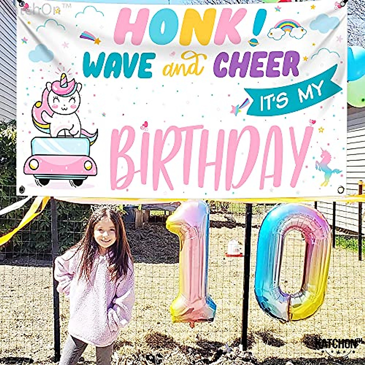 Unicorn Honk Its My Birthday Yard Sign - Big 72x40 Inch Honk Wave and Cheer Birthday Banner | Unicorn Birthday Banner Quarantine Drive By Birthday Decorations | Unicorn Birthday Decorations for Girls