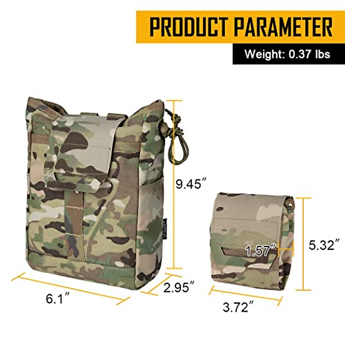 IDOGEAR Molle Dump Pouch Tactical Molle Pouches Foldable Drawstring Mag Pouches for Battle Belt Backpack Utility Folding Dump Pouch Waist Bag (camo)