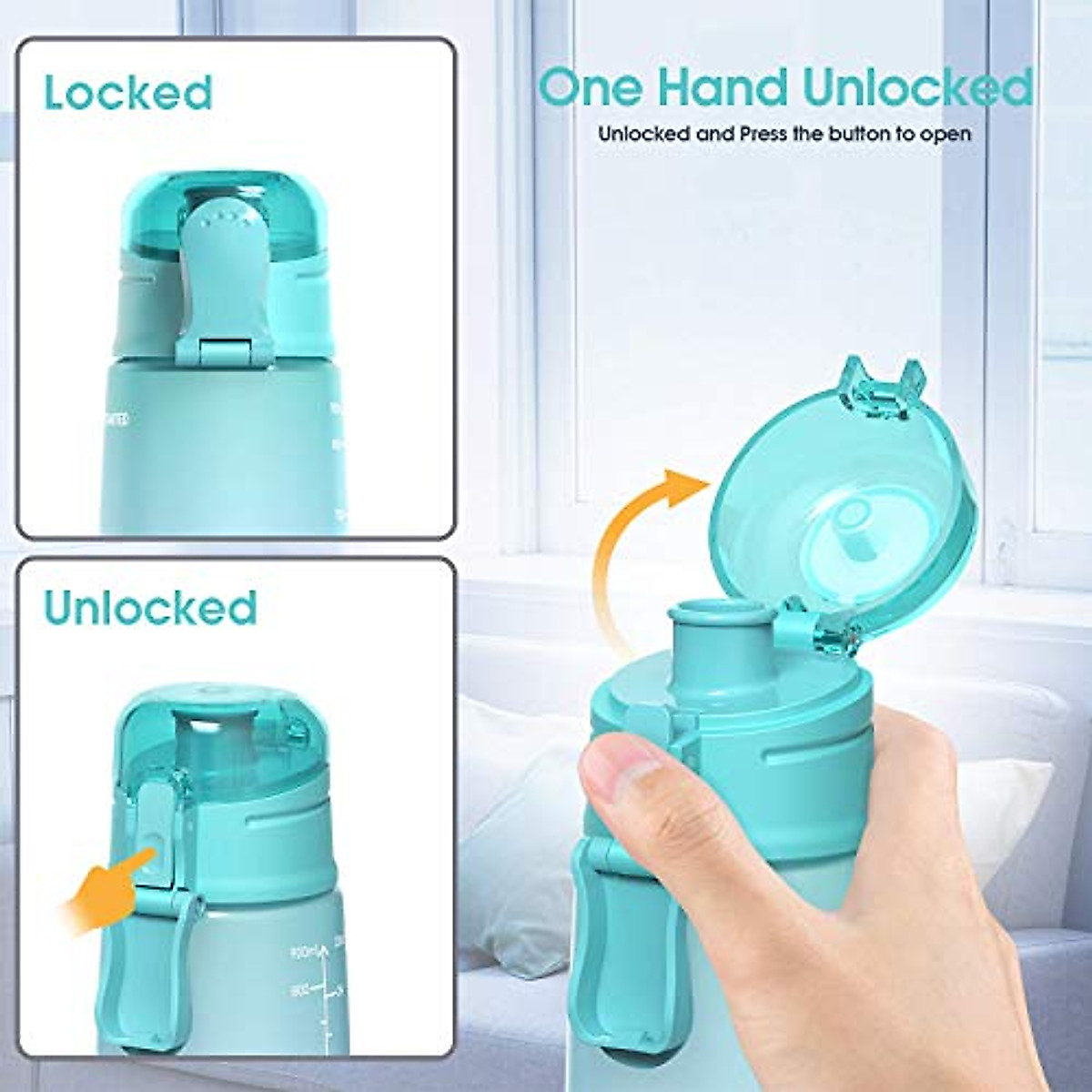 Y&3 32oz Motivational Fitness Sports Water Bottle With Time Marker, BPA Free Tritan Plastic, Leakproof Flip Top, For Gym, Outdoor, Office Work (Green/Purple Gradient, 32oz)