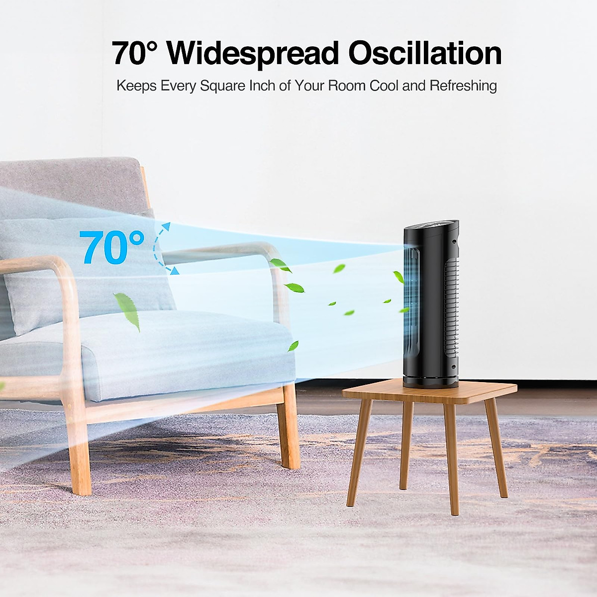 VCK 13-Inch Tower Fan - 70° Oscillation Desk Fan with 3 Speeds, 3 Wind Modes, Safe Bladeless Design, Digital Touch Screen, Remote Control, 1-7H Timer - Quiet Table Fan for Home Office Bedroom