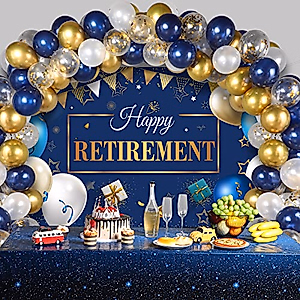 Retirement Party Decorations Include Navy Blue Confetti Balloons Set Happy Retirement Party Photography Backdrop Banner for Men Women Retirement Party Supplies Decor(Navy Blue and Gold)