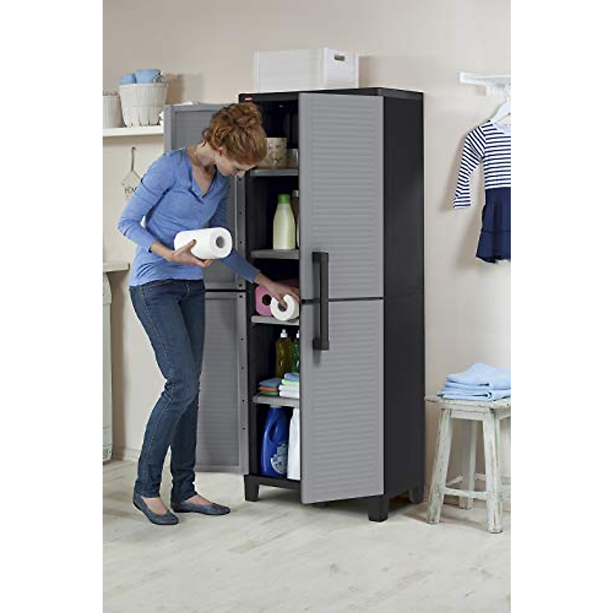Keter Space Winner Resin Garage Storage Cabinet with Doors and Shelves - Perfect for Garage and Basement Organization