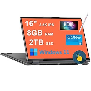 Lenovo Yoga 7i 16 2-in-1 Laptop 16" 2.5K IPS Touchscreen (400 nits, 100% sRGB, TÜV Low Blue Light) 12th Gen Intel 12-Core i5-1240P 8GB RAM 2TB SSD Backlit Fingerprint Thunderbolt Win11(Renewed)