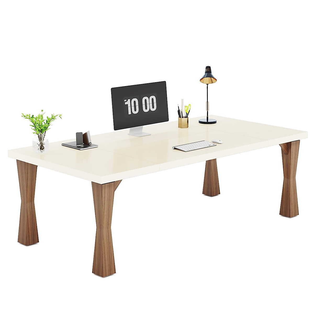 Tribesigns Executive Desk, 71" W x 35" D Large Office Desk, Modern Computer Desk Conference Table Meeting Room Table, Business Furniture for Home Office, Cream White and Walnut