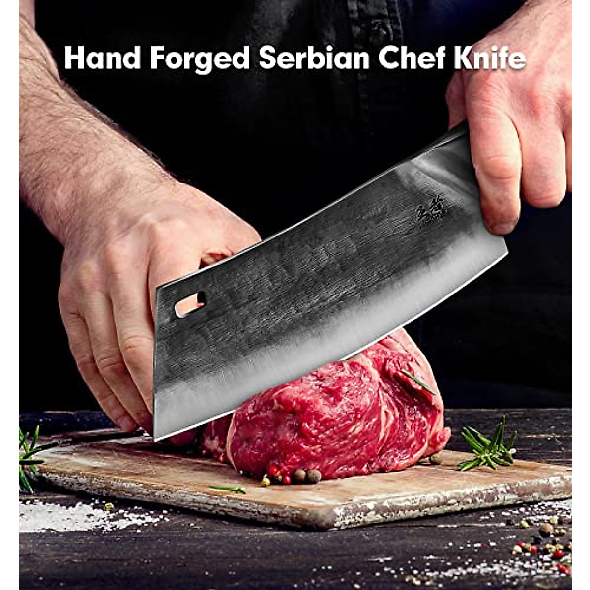 Cleaver Knife, ENOKING Meat Cleaver Hand Forged Serbian Chef Knife German High Carbon Stainless Steel Butcher Knife Vegetable Cleaver with Full Tang Handle for Home Kitchen and Restaurant, Ultra Sharp