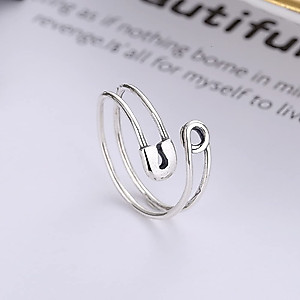 Izpack Double Layered Paperclip Safety Pin Stacking Rings Sterling Silver 925 Adjustable Wrap Finger Band Toe Ring Statement Promise Ring Fashion Jewelry Gifts for Women BFF