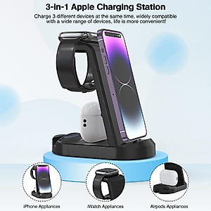 3 in 1 Charging Station, 25W Fast Charger Station Stand for iPhone 14/13/12/11/Pro/Max and Apple Watch,Charging Stand Dock for AirPods,Charger Multiple Devices with 25w Adapter & 60w C to C Cable