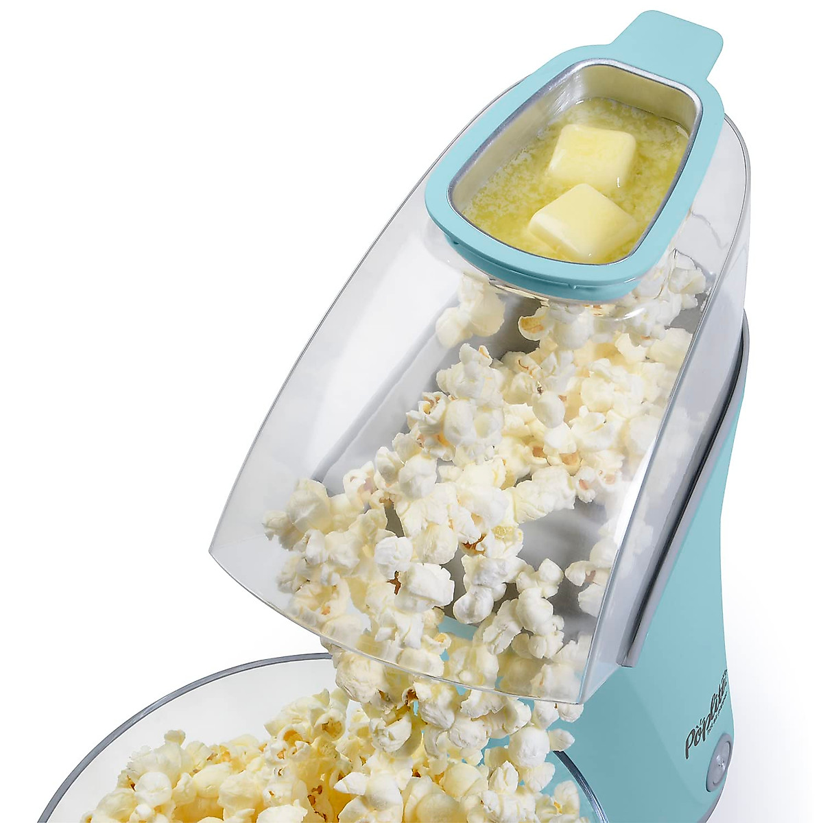 Presto 04867 Poplite Plus Hot Air Popcorn Popper - Built-In Measuring Cup + Melts Butter, Easy to Clean, Built-In Cord Wrap, 18 Cups, Aqua