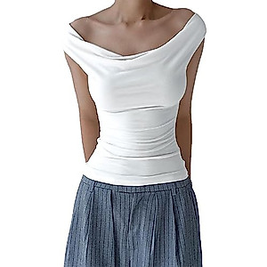 XPONNI Y2k Top Women Y2k Cowl Neck Top Off Shoulder Top Y2k Crop Top Women Backless Tops for Women (White,S,Small)