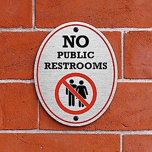 SmartSign 5 x 4 inch “No Public Restrooms” Diamond Plate Sign with Foam Tape and holes, Matte Finish, 32 mil Anodized Aluminum, Red, Black, and White, Made in USA