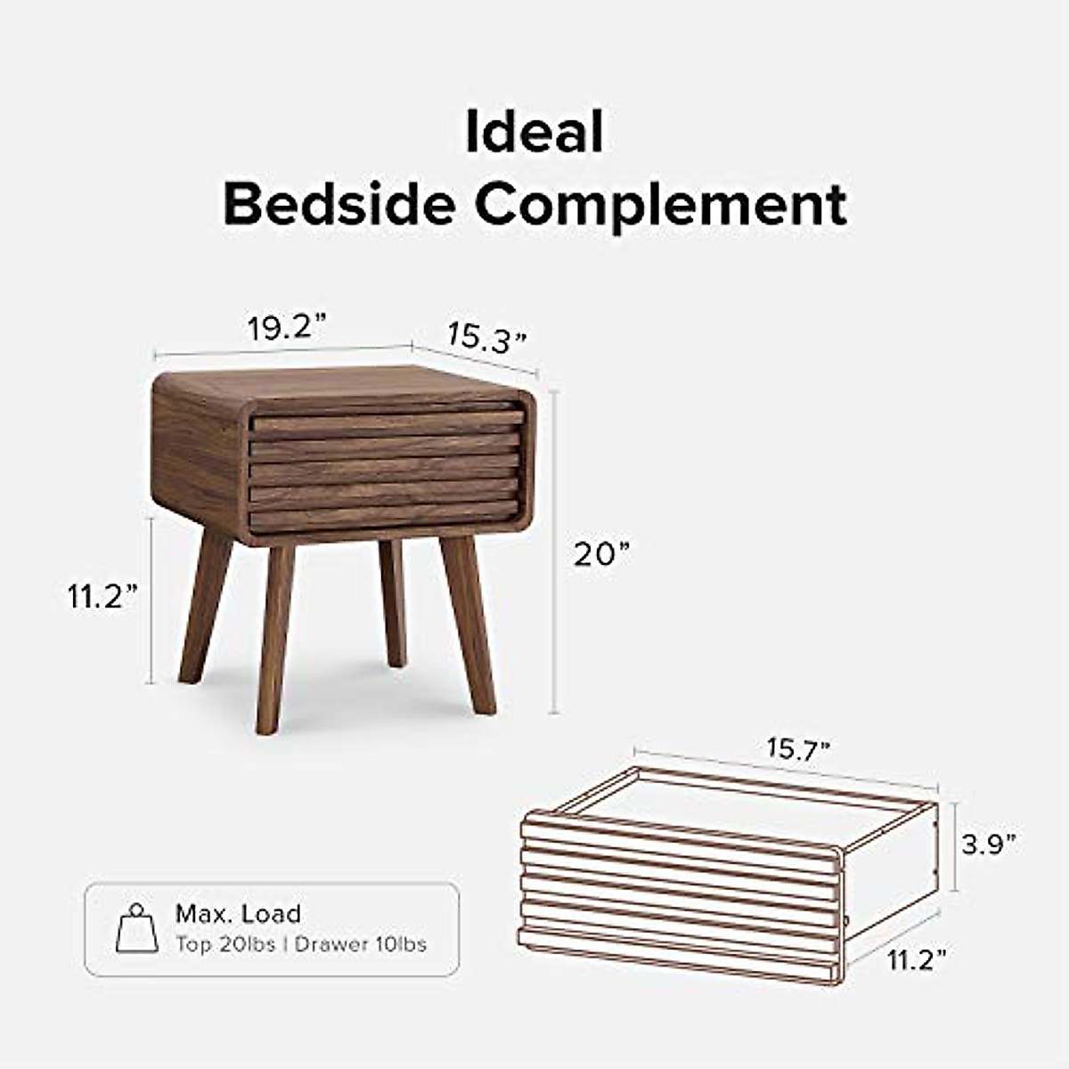 mopio Ensley Nightstand, Side Table, End Table, Mid Century Modern Nightstand, Bedside Tables, Small Nightstand with Drawers, Side Table with Storage, for Living Room, Bedroom (Set of 2)