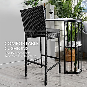 VIVOHOME Outdoor Wicker Barstool 4 Packs, Bar Chairs PE Rattan Materail, Patio Stools with Cushions, Black