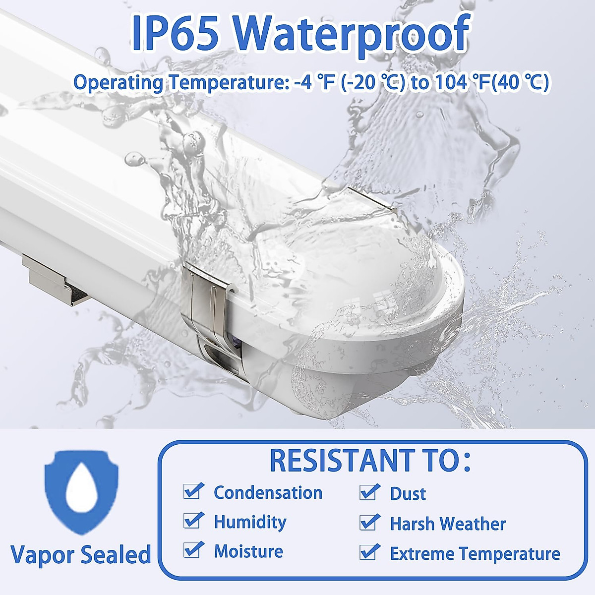 DOSILIO 4FT LED Vapor Tight Light Fixture, 60W-50W-40W Power Selectable 5000K, IP65 Waterproof Industrial Surface Mount LED Shop Lights for Carport, Garage, Freezer, 100-277V, ETL Listed, 4-Pack