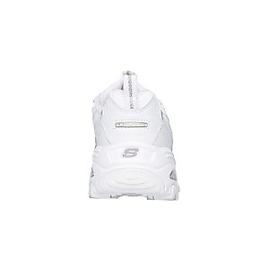 Skechers Women's D'Lites Memory Foam Lace-up Sneaker,White Silver,7.5 M US