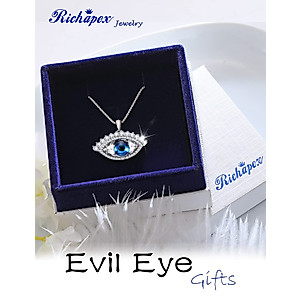 Richapex Evil Eye Pendant Necklace 18K White gold Plated Necklace Pure Crystal Eye Pendant Protection Necklace Ojo Turco Greek Protection Jewelry for Women