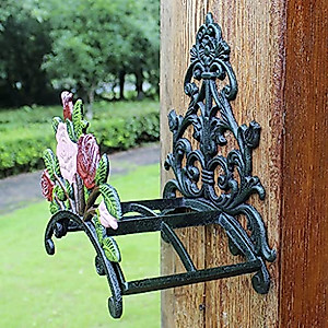 Heavy Duty Garden Hose Holder Water Hose Holder Wall Mount Garden Butler Hose Hanger Wrought Iron Craft Graceful Pattern Decorative Garden (B)