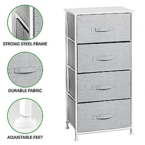 mDesign Tall Dresser Storage Tower Stand with 4 Removable Fabric Drawers - Steel Frame, Wood Top Organizer for Bedroom, Entryway, Closet - Lido Collection - Gray